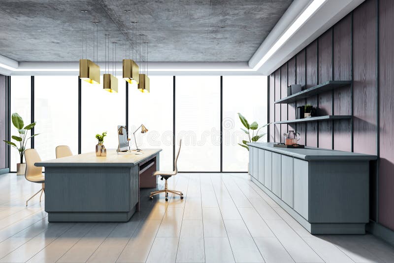 Modern Executive Office Interior with Panoramic Windows, Luxury ...