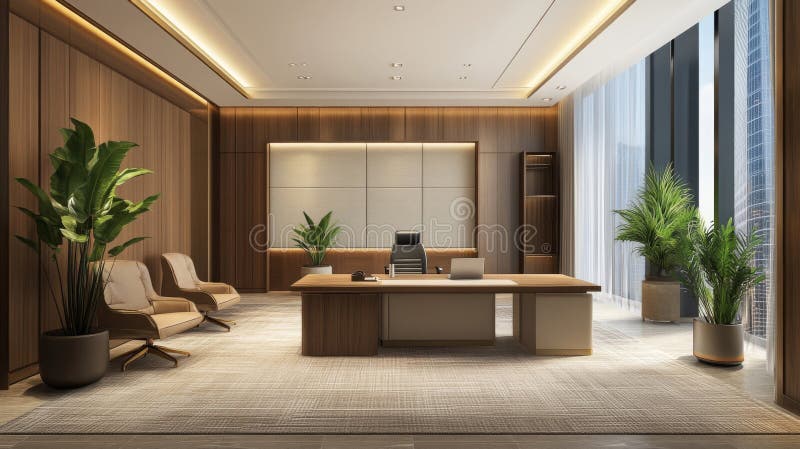 Modern Executive Office Interior with Wooden Paneling Stock ...