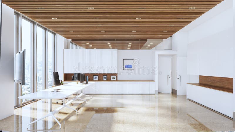 Modern Executive Office with Large Windows Stock Illustration ...