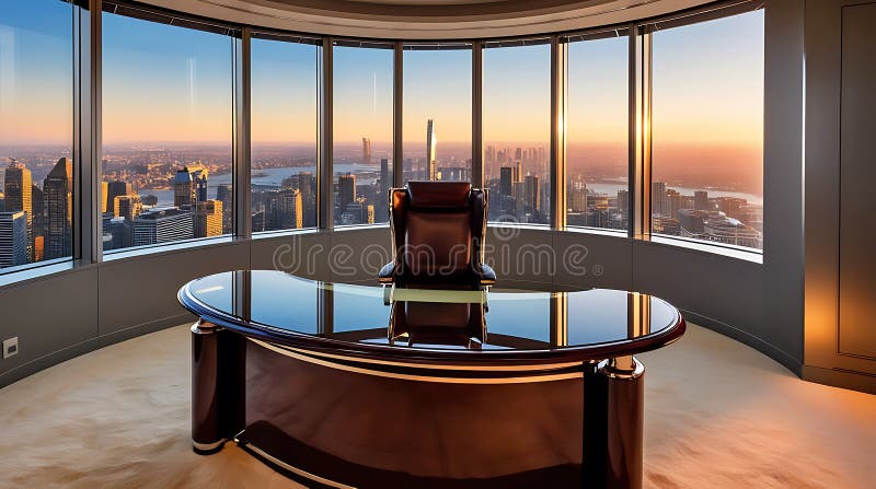 Modern Executive Office with Panoramic City Views Stock Illustration ...