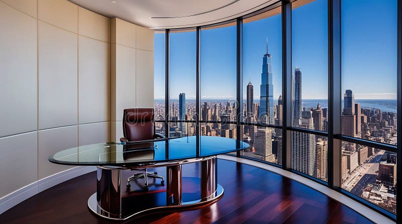 Modern Executive Office with Panoramic City Views Stock Illustration ...