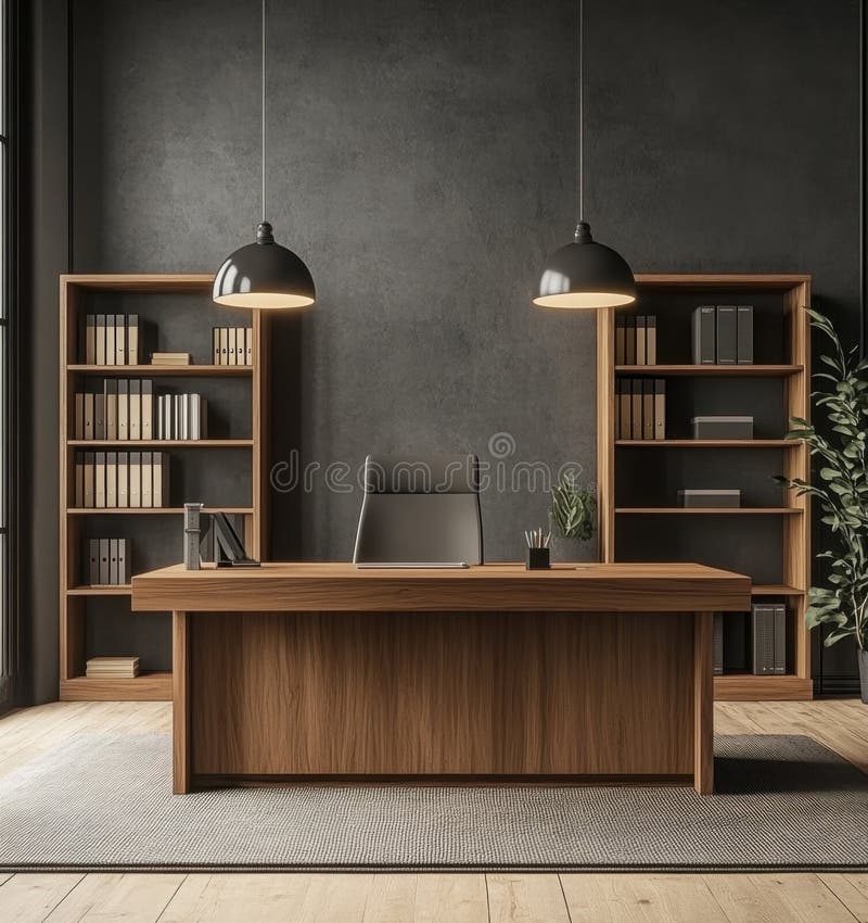 Modern Executive Office Space with Dark Accents Stock Illustration ...