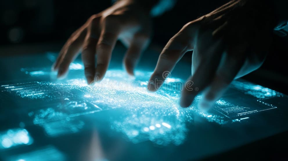 A Modern Executive Using a High-tech Touch Screen Table in a State-of ...