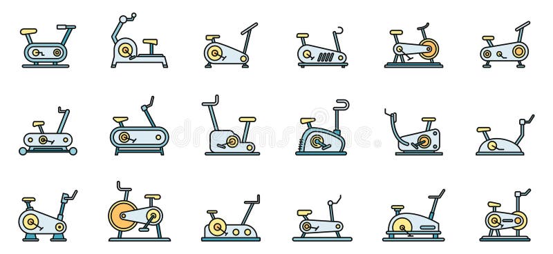 Modern Exercise Bike Icons Set Vector Color Line Stock Illustration ...