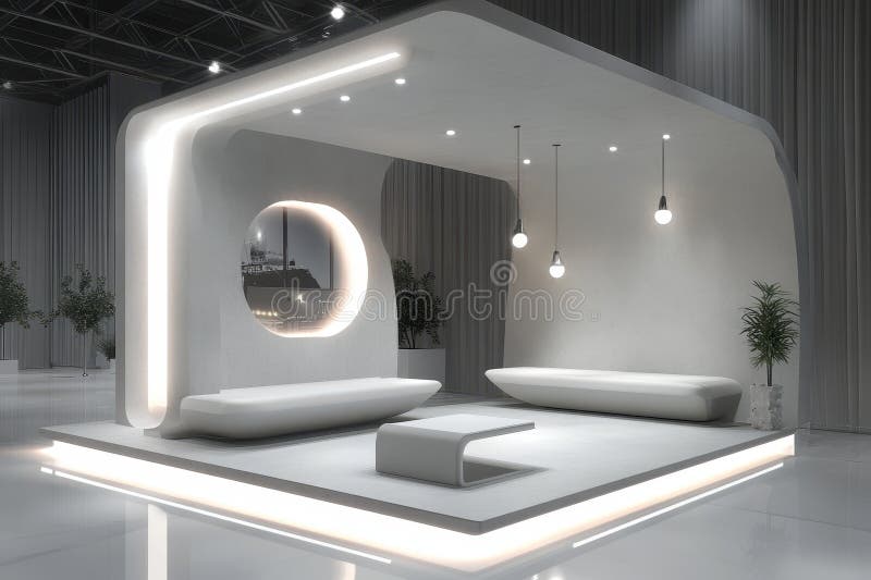 Modern Exhibition Booth Design with Seating Area, Trendy Exhibition ...