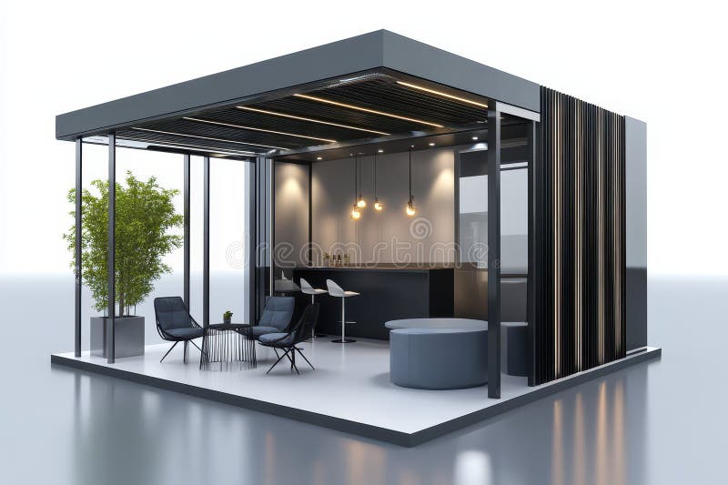 Modern Exhibition Booth Design with Seating Area, Trendy Exhibition ...