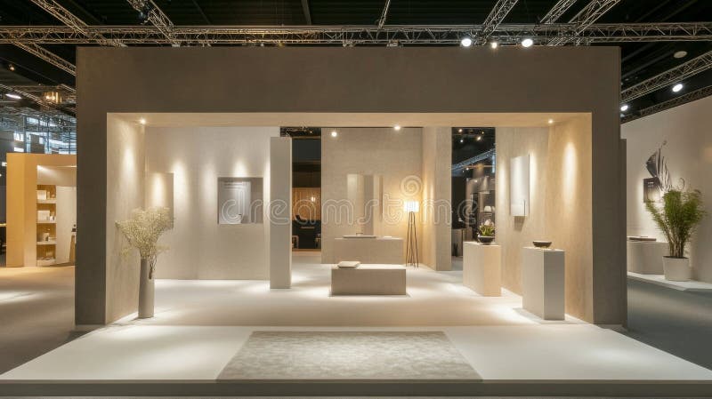 Modern Exhibition Booth with Neutral Color Palette Stock Illustration ...