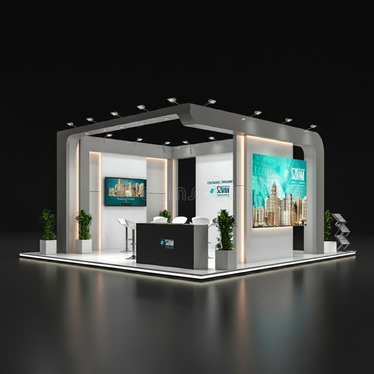 Modern Exhibition Booth with a Sleek Design Featuring a Rectangular ...