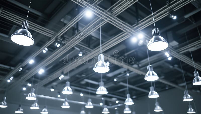 Modern Exhibition Hall Illuminated with Diode Lighting Lamps Suspended ...