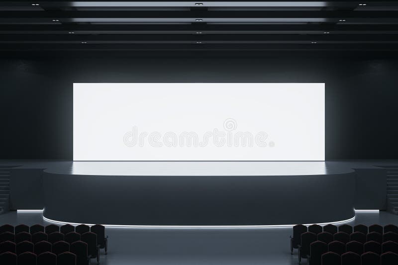 Modern Exhibition Hall Interior with Illuminated Empty Mock Up Frame on ...