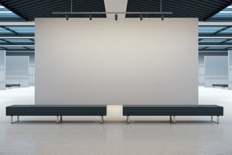 Modern Exhibition Hall Interior with Two Bench Stock Illustration ...