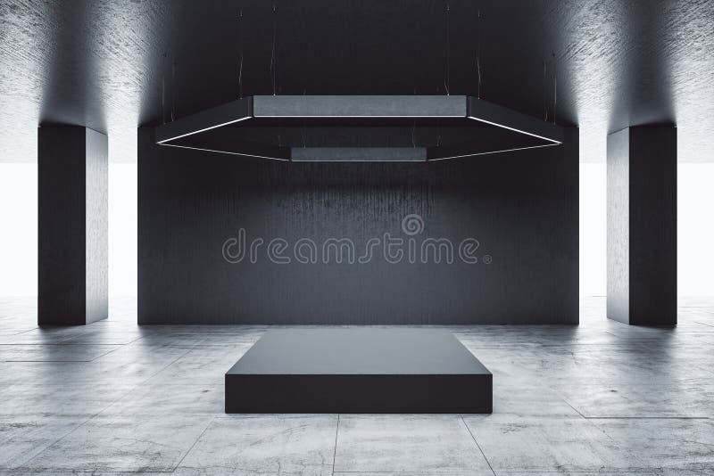 Modern Exhibition Room with Copy Space on Wall and Podium Stock ...