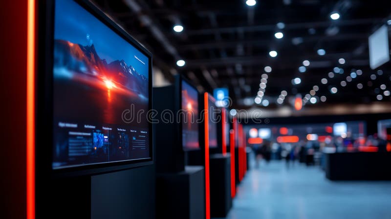 Modern Exhibition Showcasing Technology Displays with Glowing Screens ...