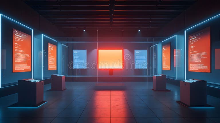 Modern Exhibition Space Featuring Interactive Displays and Information ...