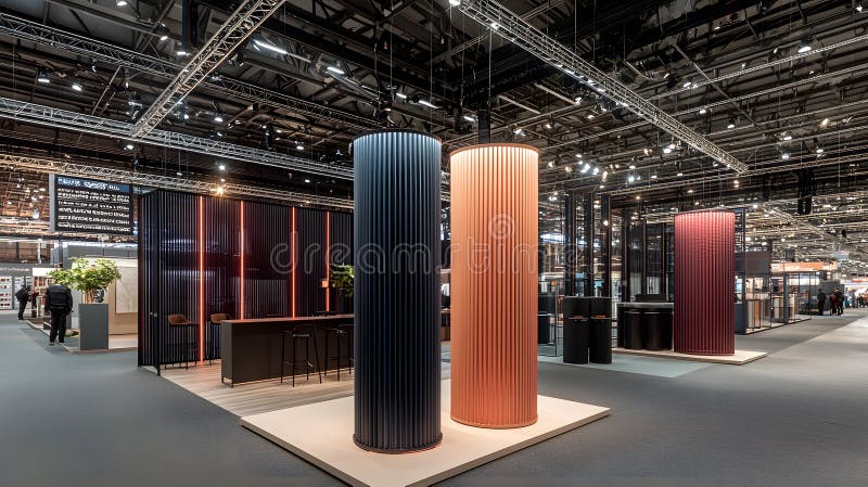 Modern Exhibition Space with Stylish Column Displays Stock Illustration - Illustration of trendy ...