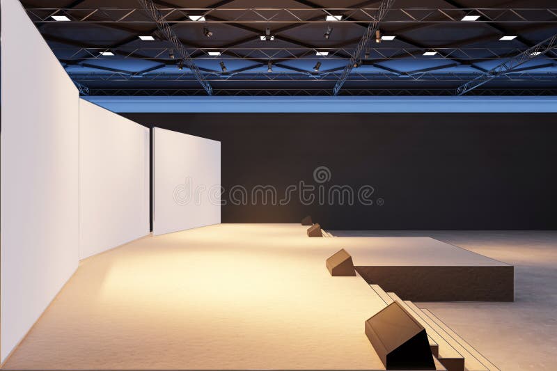 Modern Exhibition Stage with Blank Panels and Lighting Setup, Featuring ...