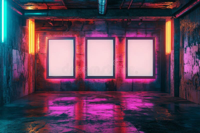 Modern Exhibition Stage Featuring Blank Lighted Panels for Display in a ...