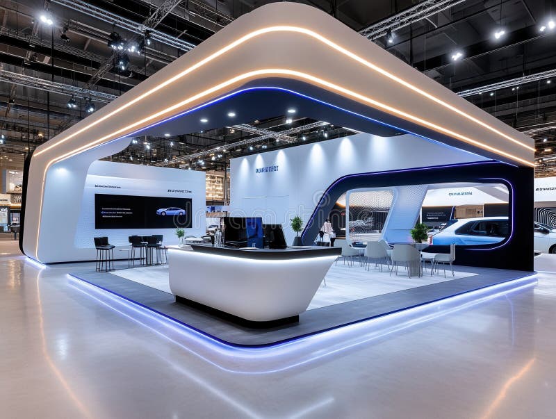Modern Exhibition Stand with Illuminated Design at a Professional Trade ...