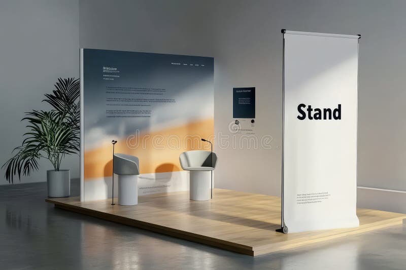 Modern Exhibition Stand with Roll Up Banner and Minimalist Design Stock ...