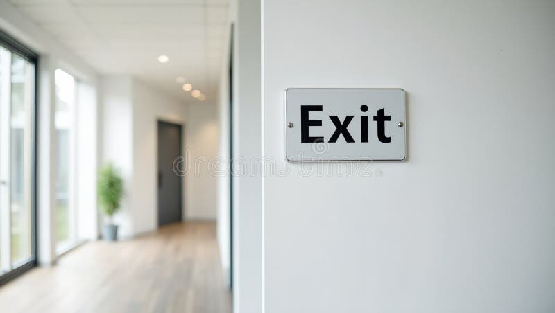 Modern Exit Sign on White Wall in Minimalist Setting Stock Illustration ...
