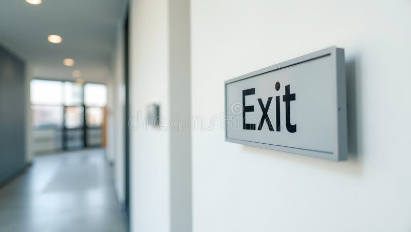 Modern Exit Sign on White Wall in Minimalist Setting Stock Illustration ...