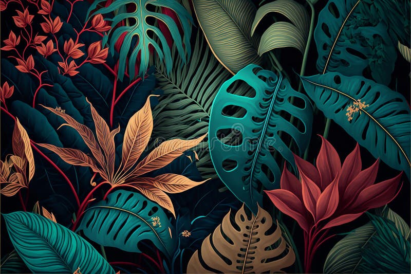Modern Exotic Floral Jungle Pattern Art Deco Style, Leaf Print Design ...