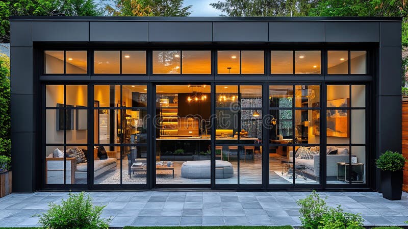 Modern Extension with Large Windows Stock Illustration - Illustration ...