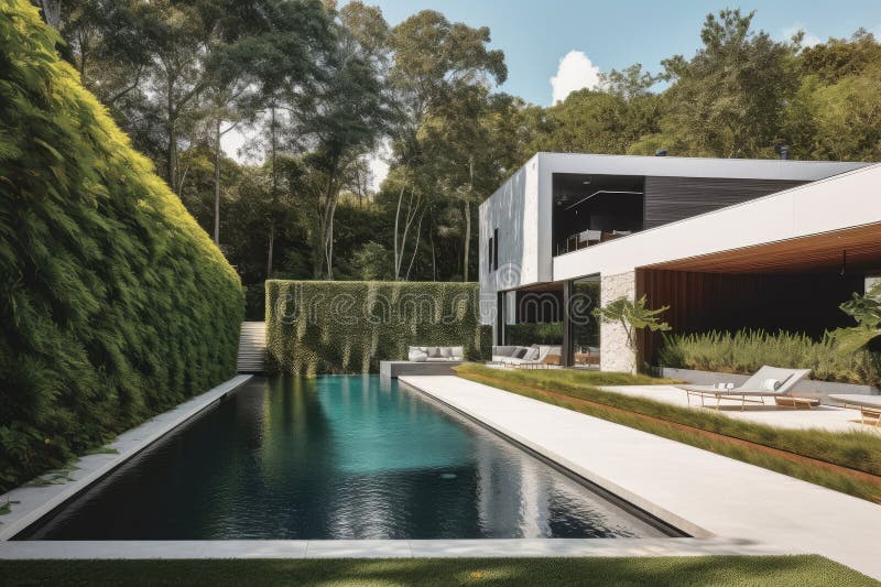 Modern Exterior with Infinity Pool and Landscaping, Surrounded by Lush ...
