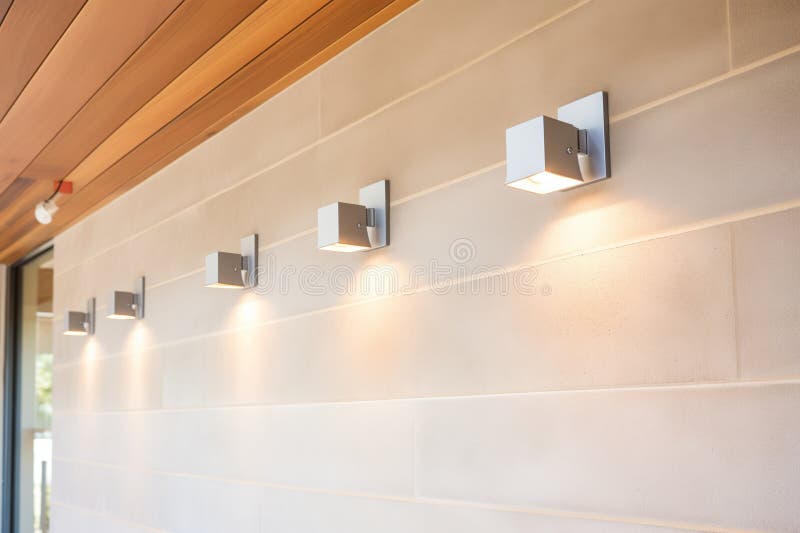 Modern Exterior Recessed Downlights on Concrete Wall Stock Image ...