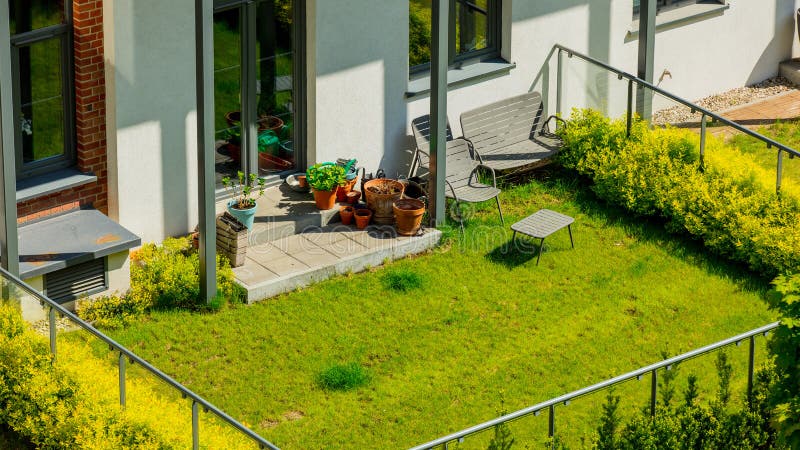 Modern Exterior of Terrace in Loft Stock Photo - Image of condo, design ...