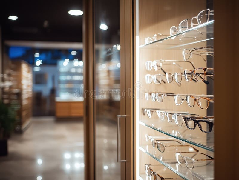 Modern Eyeglass Shop Interior with Displayed Frames Stock Image - Image ...