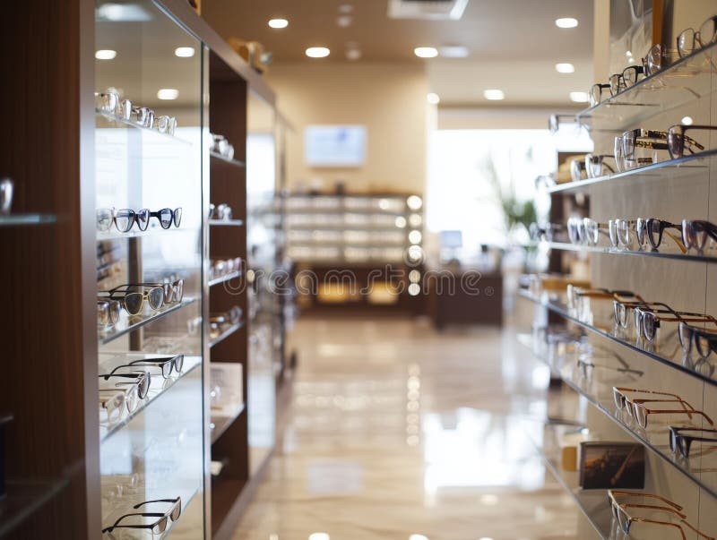 Modern Eyeglass Shop Interior with Displayed Frames Stock Photo - Image ...