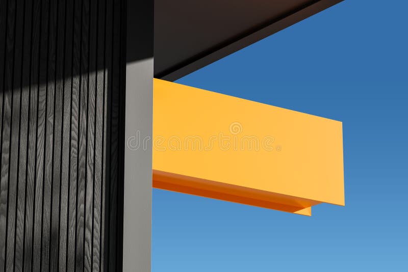 Modern Facade with Black Wood Texture and Yellow Signboard. 3D ...