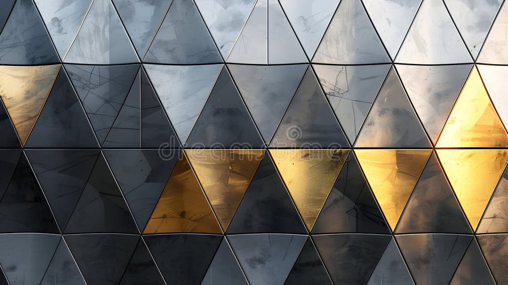 A Modern Facade Featuring Reflective Triangular Panels in a Geometric ...
