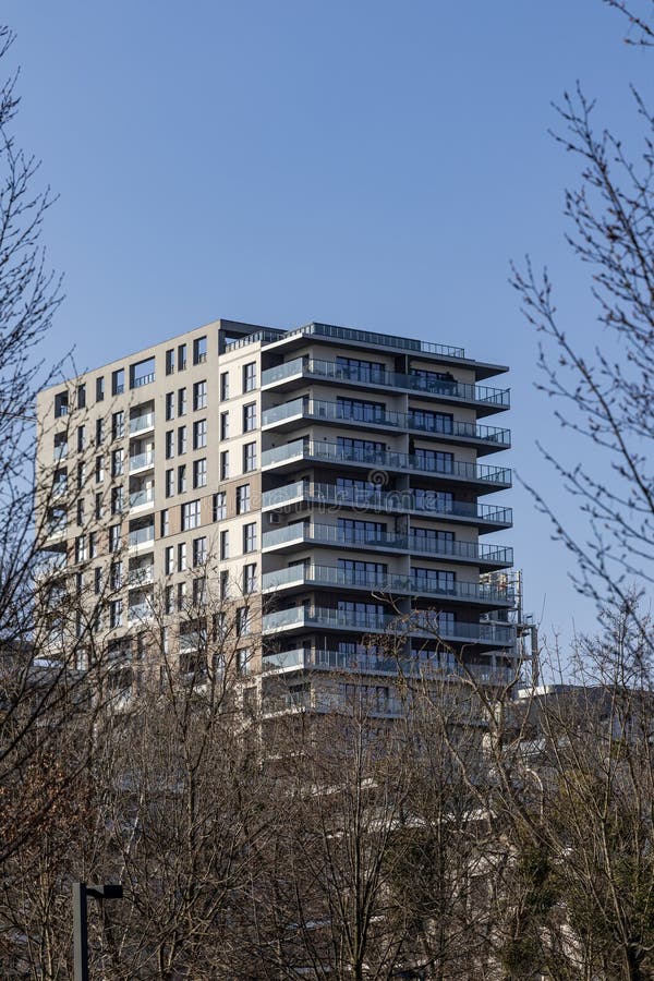 Modern Facade of a Residential Complex Building. Wroclaw, Poland Stock ...