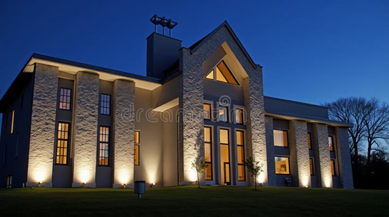 The Modern Facade with Solar Up-Lighting Stock Image - Image of ...