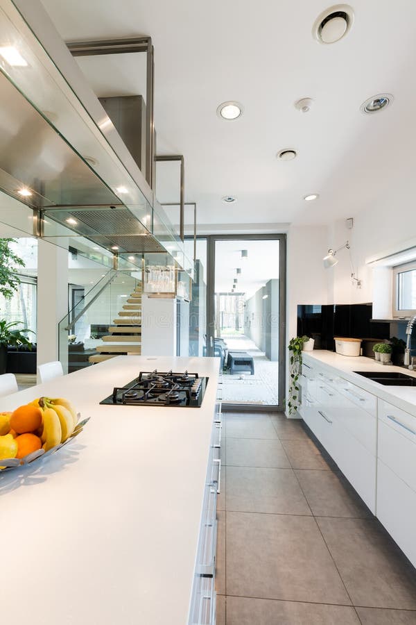 Modern Face of the Kitchen Space Stock Image - Image of fruit ...
