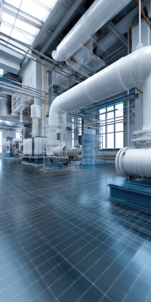 This Modern Facility Features an Open Layout with Intricate Piping Systems and Structural ...