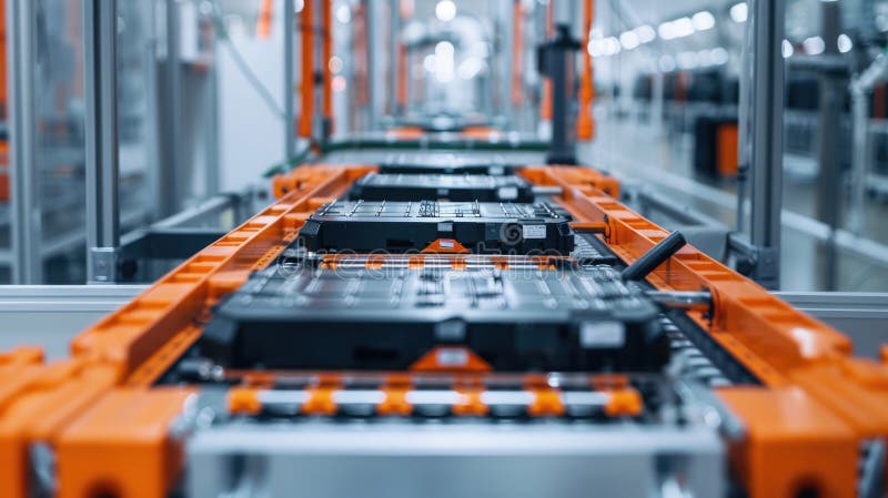 Modern Facility with Machinery Assembling Battery Packs Up Close ...