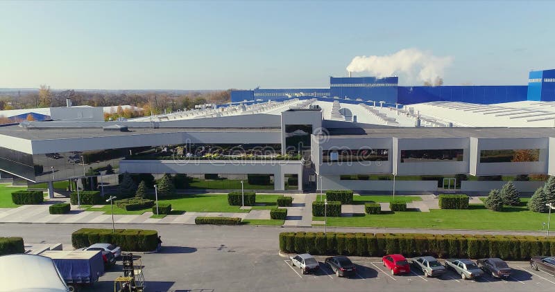 Modern Factory Aerial View. Exterior of Modern Factory Aerial View ...