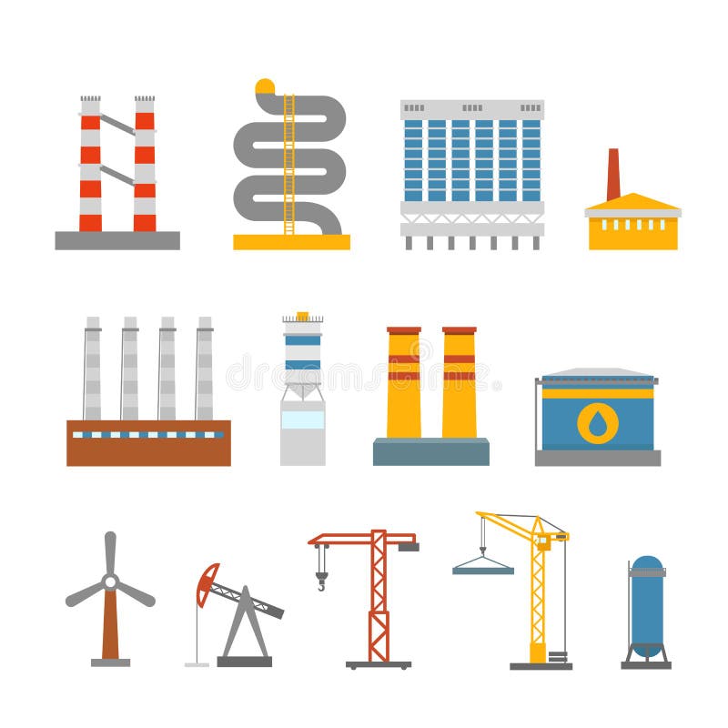 Modern Factory Buildings Collection Stock Vector - Illustration of ...