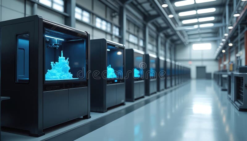 Modern Factory Floor with Advanced 3D Printers. Innovative ...