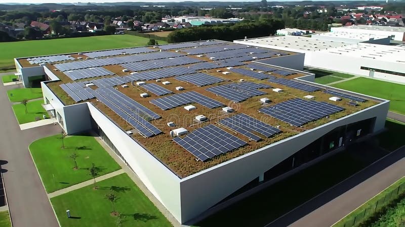 A Modern Factory with a Green Roof Stock Footage - Video of house ...