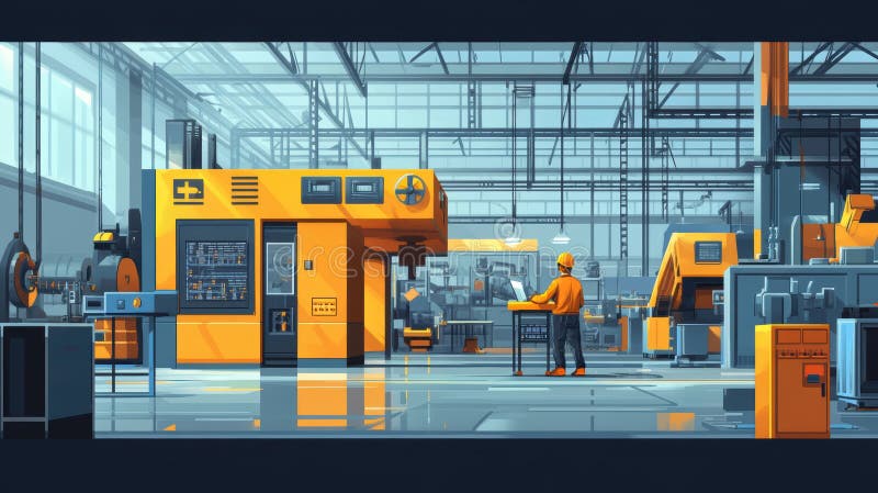 Modern Factory Interior Featuring Machinery and an Operator Working ...