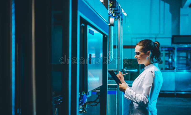 Modern factory worker stock photo. Image of female, automated - 121180800
