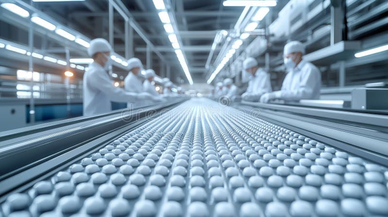 Modern Factory Workers Operating Egg Production Line. Stock ...