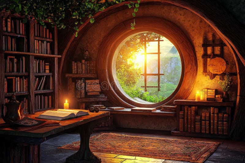 In a Modern Fantasy Hut, the Wooden Interior Includes a Table with ...