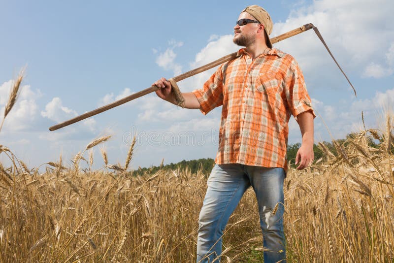 Modern farmer with scythe stock image. Image of peasant - 90387629