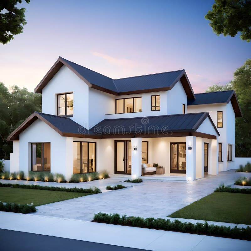 Modern Farmhouse with a Front Porch. Stock Illustration - Illustration ...