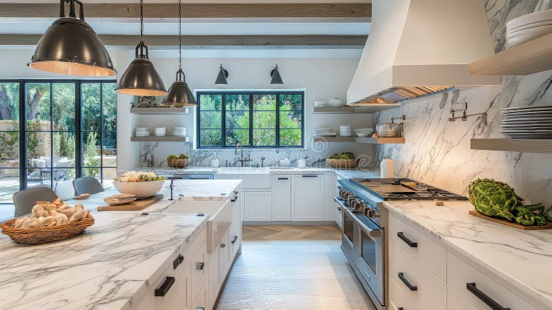 Modern Farmhouse Kitchen with Backyard View, Interior Design, High-End ...